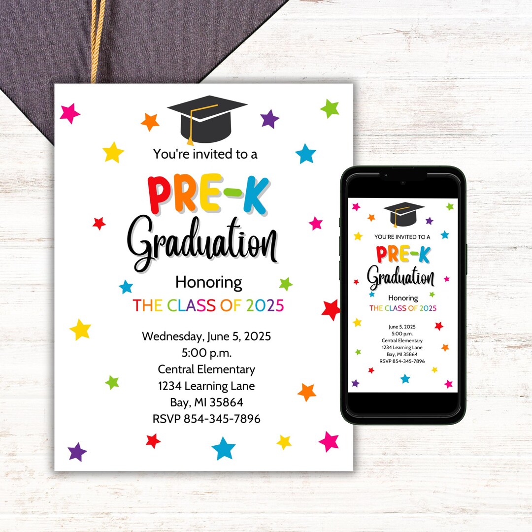 Editable Pre-k Graduation Invitation, Canva Template, 2 per 8.5x11 ...