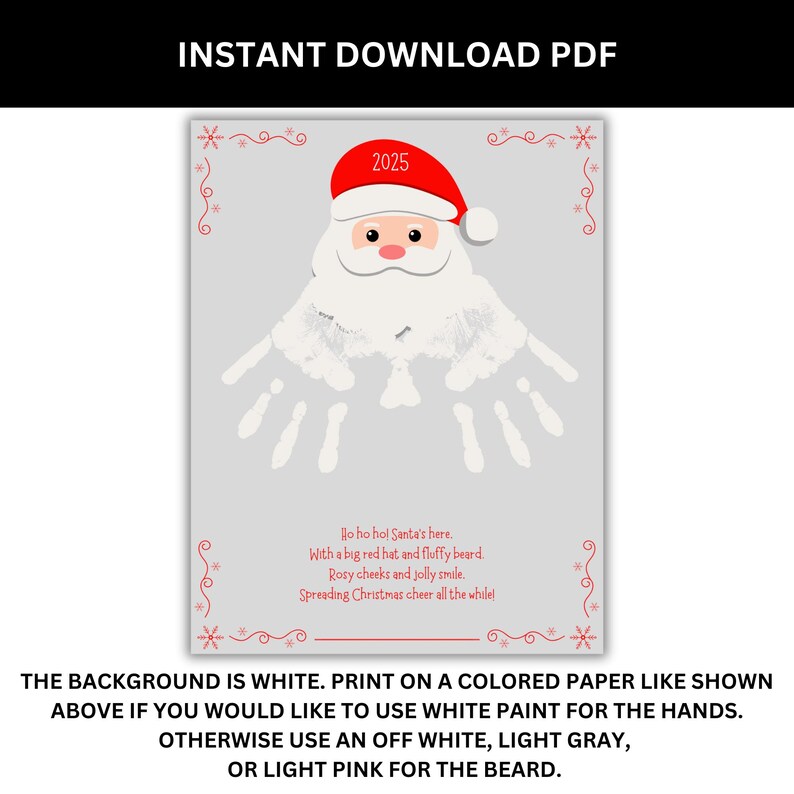 Santa Handprint Craft Printable: Kids Christmas Keepsake Gift (instant ...