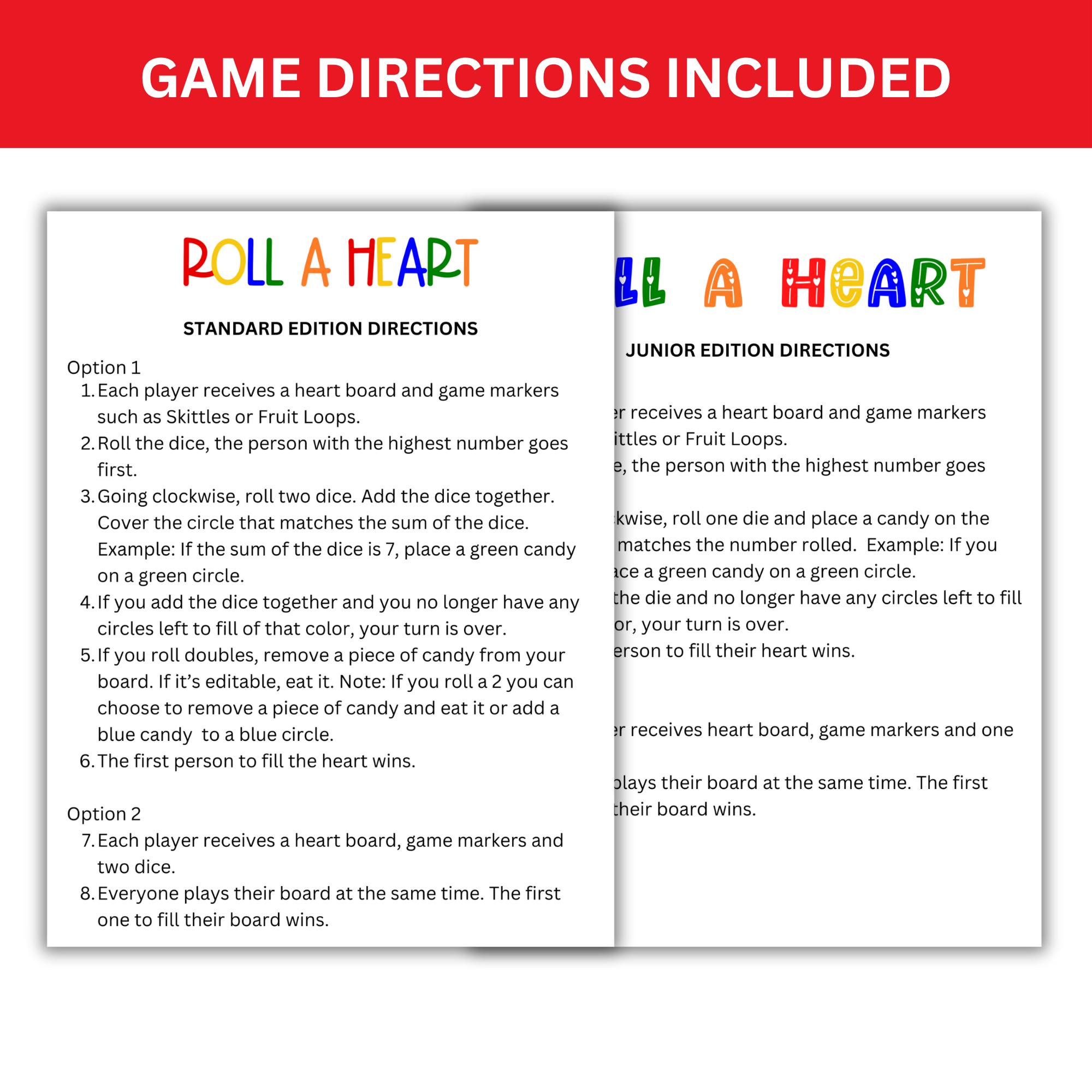 Roll a Heart Valentine Game | Printable Activity for Kids | Classroom ...