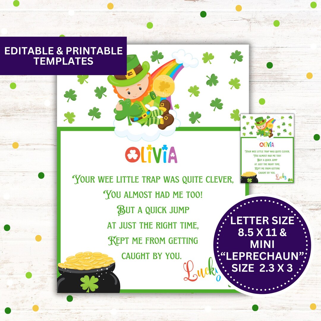 Editable Leprechaun Letter Kids Lucky Leprechaun Note Shamrock Irish ...