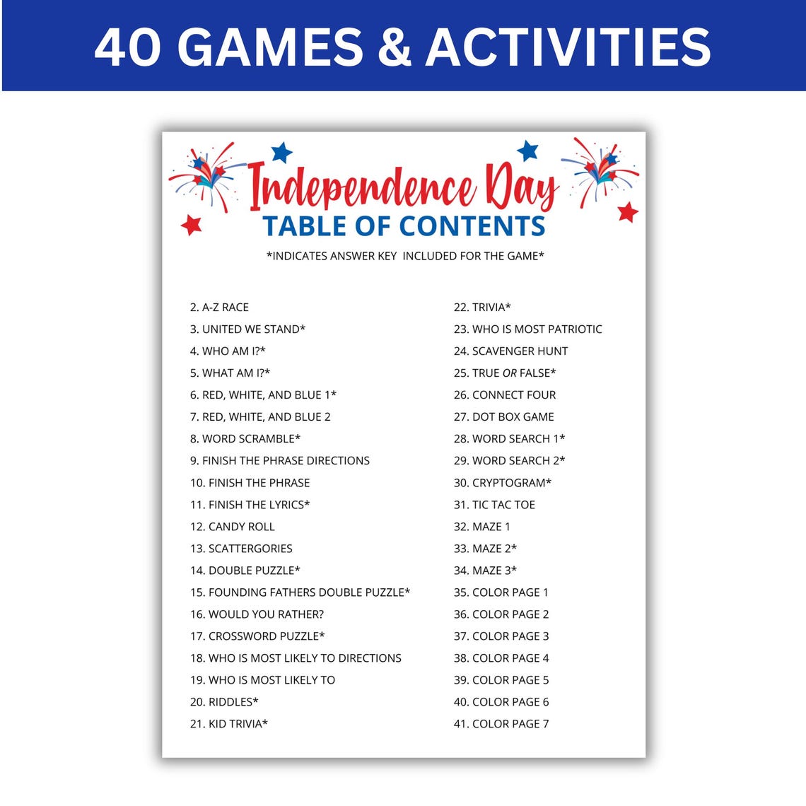 Independence Day Game Bundle: 40 Patriotic Party Activities (PDF) - Etsy