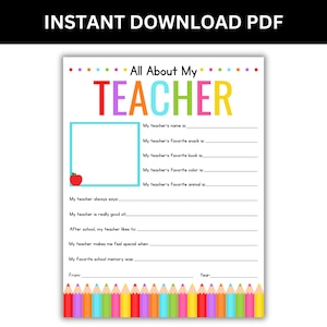 Teacher Appreciation Printable | All About My Teacher Editable Canva ...