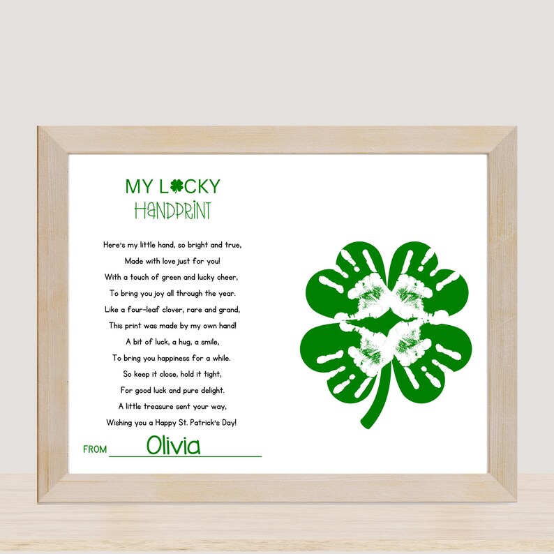 St. Patrick's Day Handprint Craft: Four-leaf Clover Poem (instant ...