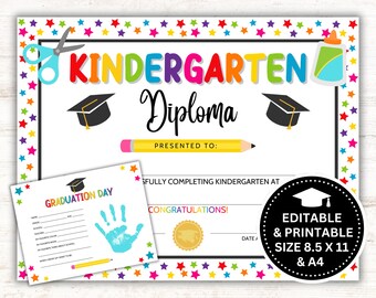 Editable Kindergarten Diploma, Kindergarten Graduation, Kindergarten ...