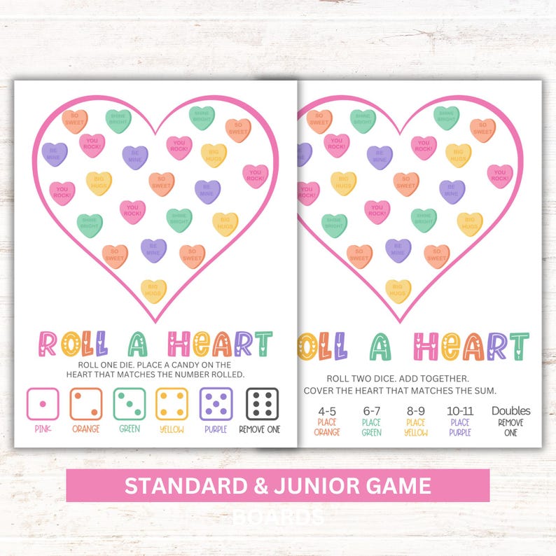 Valentine Roll a Heart Game Printable | Valentine Party Classroom ...
