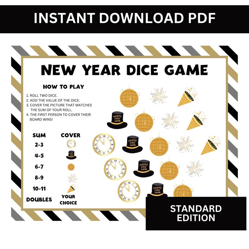 New Year's Eve Dice Game: Fun 2025 Kids Activity (instant Download PDF ...