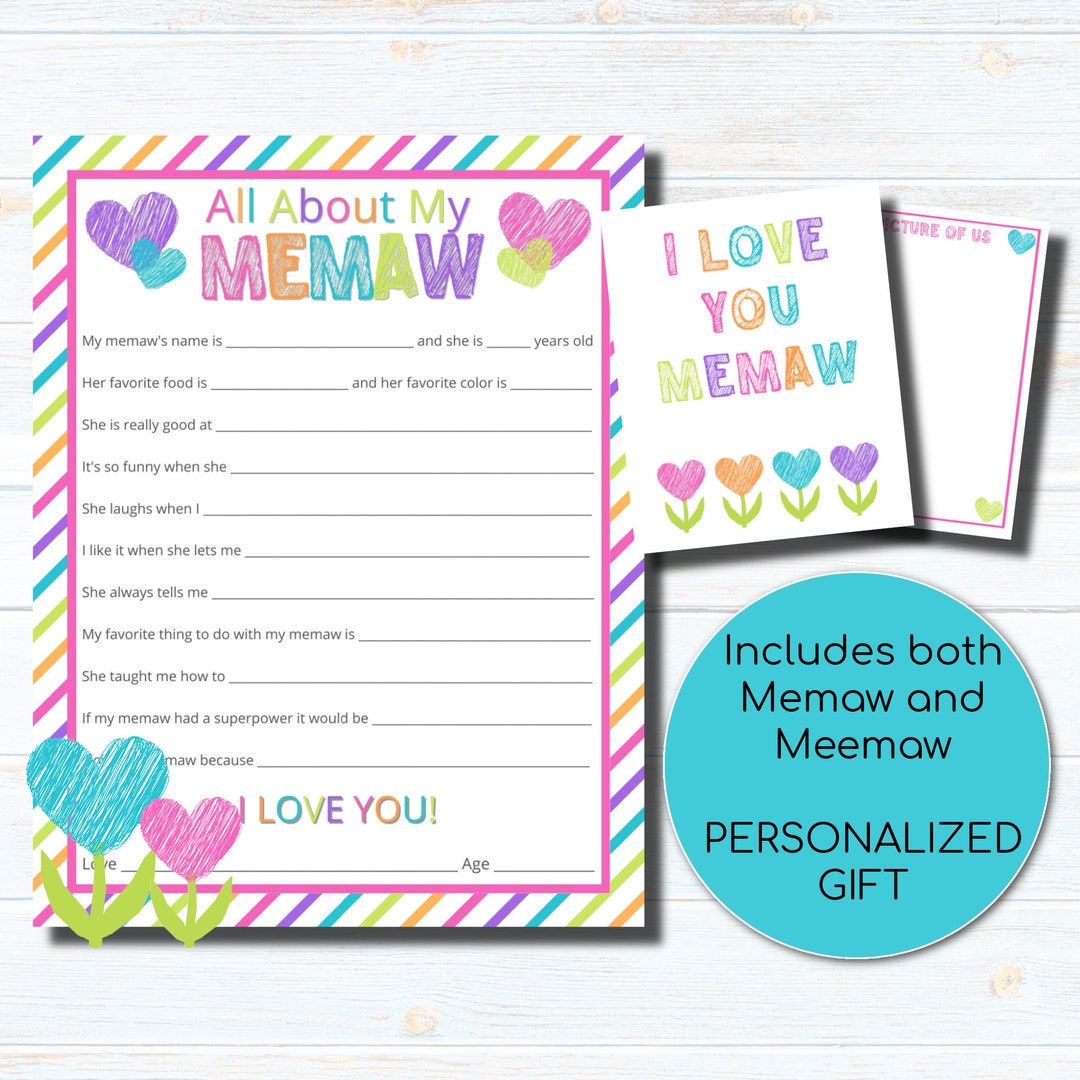 Printable Mother's Day Gift for Meemaw All About My Memaw - Etsy