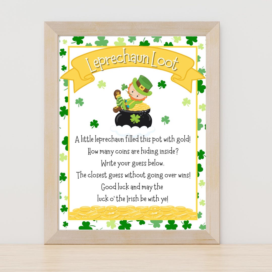 St. Patrick's Day Guessing Game Printable, Leprechaun Pot of Gold Coin ...