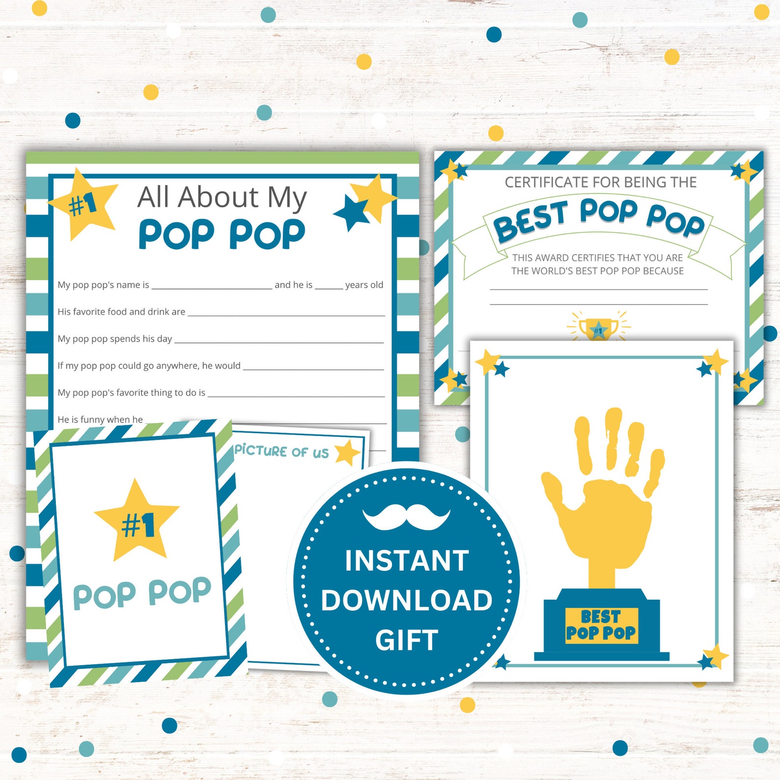 Pop Pop Father's Day Printables: Handprint Art, Certificate (PDF) - Etsy