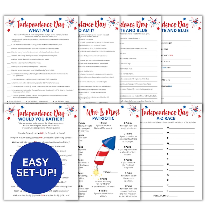 Independence Day Game Bundle: 40 Patriotic Party Activities (PDF) - Etsy