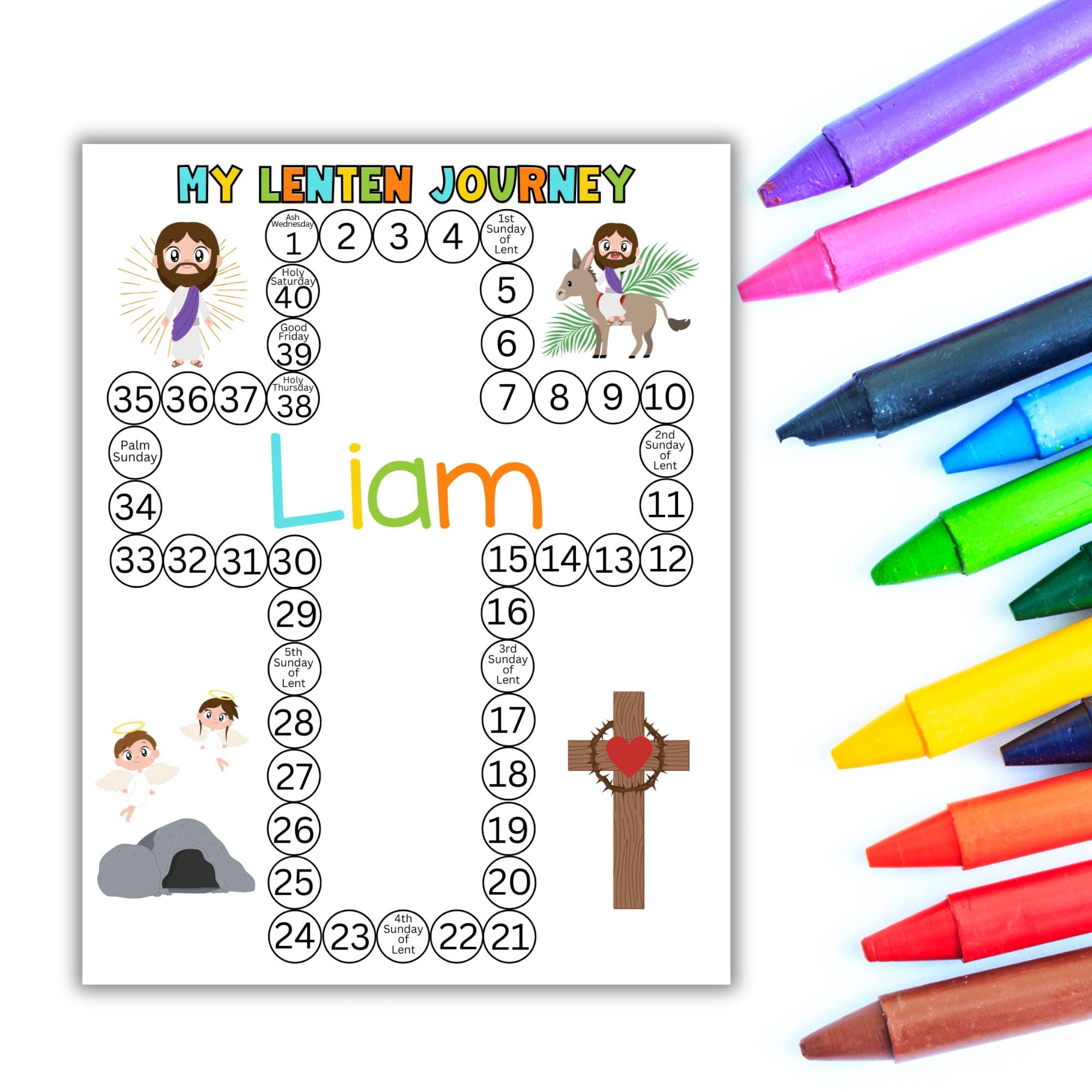 Lenten Countdown for Kids - My Lenten Journey - 40-day Lent Coloring ...