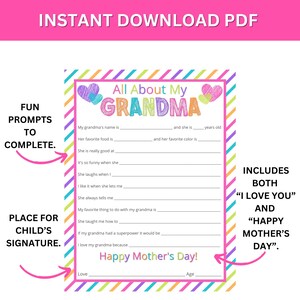 All About My Grandma Printable: Kid Interview Keepsake (PDF & JPG) - Etsy