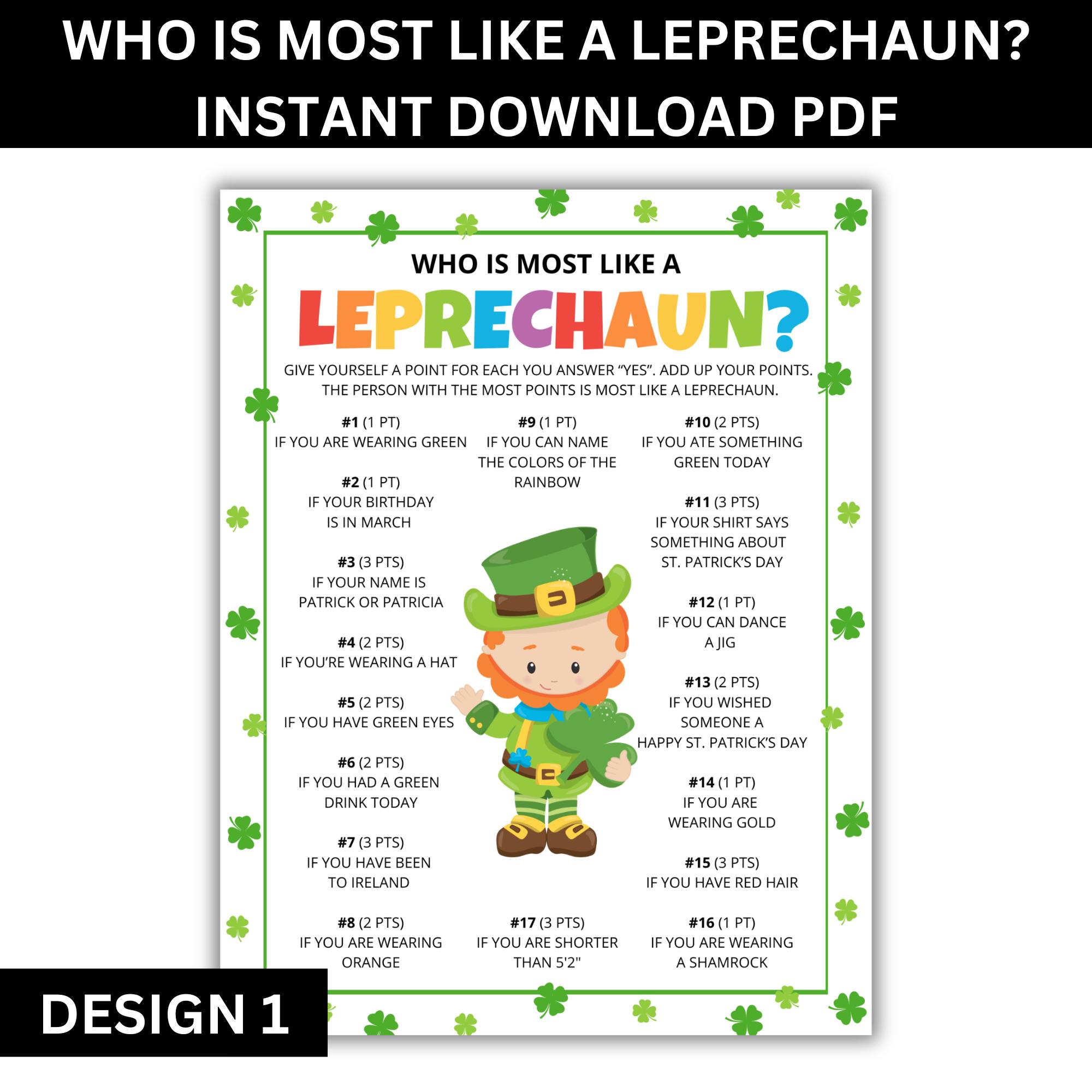 Who is Most Like Leprechaun Game | St. Patrick's Day Party Activity ...