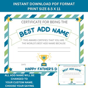 Personalized Father's Day Printable Bundle - All About Dad, Best Dad ...