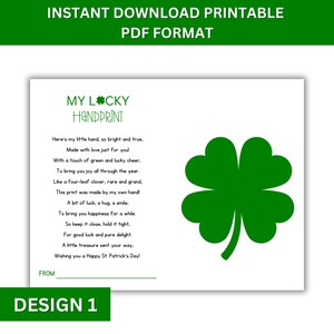 St. Patrick's Day Handprint Craft: Four-leaf Clover Poem (instant ...