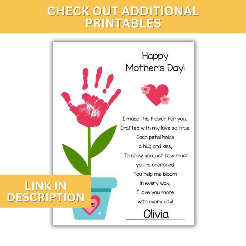 Mother's Day Handprint Craft: I Love Mom Bee Keepsake (instant Download ...
