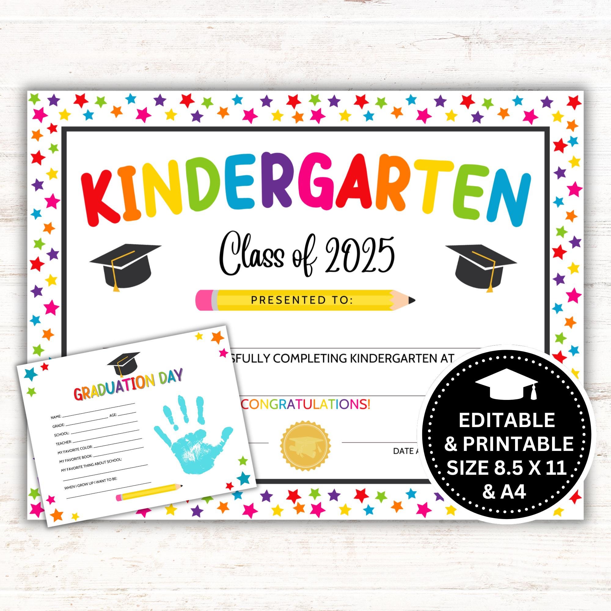 Kindergarten Graduation Diploma Editable Printable Kindergarten