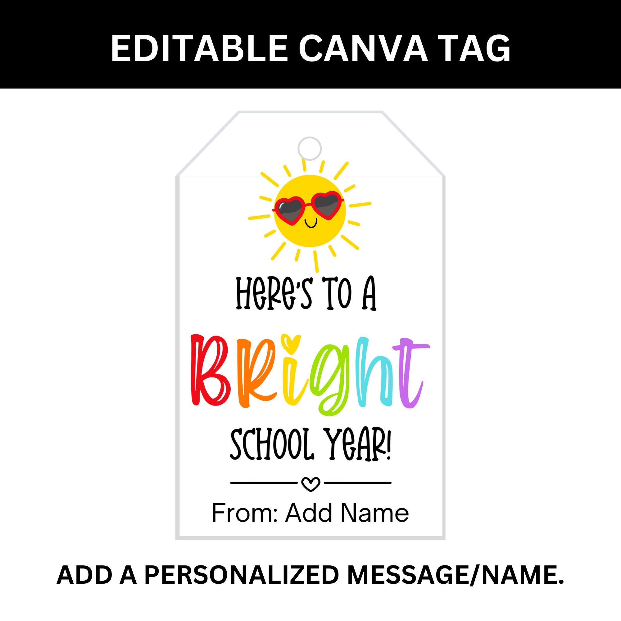 Editable Back to School Gift Tags: Bright School Year, Instant Download ...