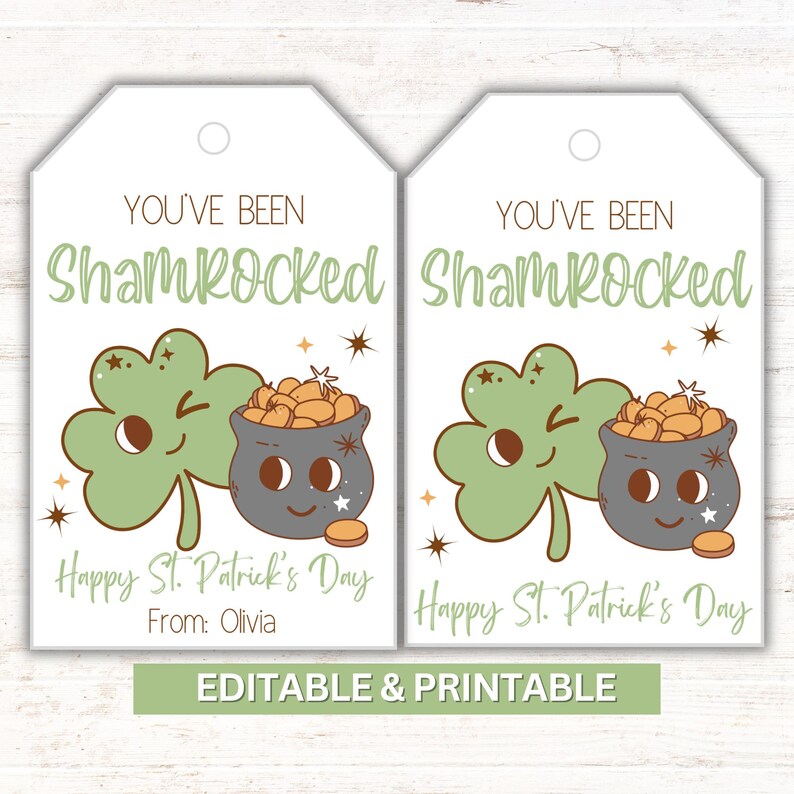 St. Patrick's Day Shamrocked Gift Tags: Editable Canva Template ...