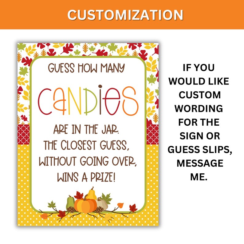 Fall Candy Guessing Game Printable, Instant Download, Harvest ...