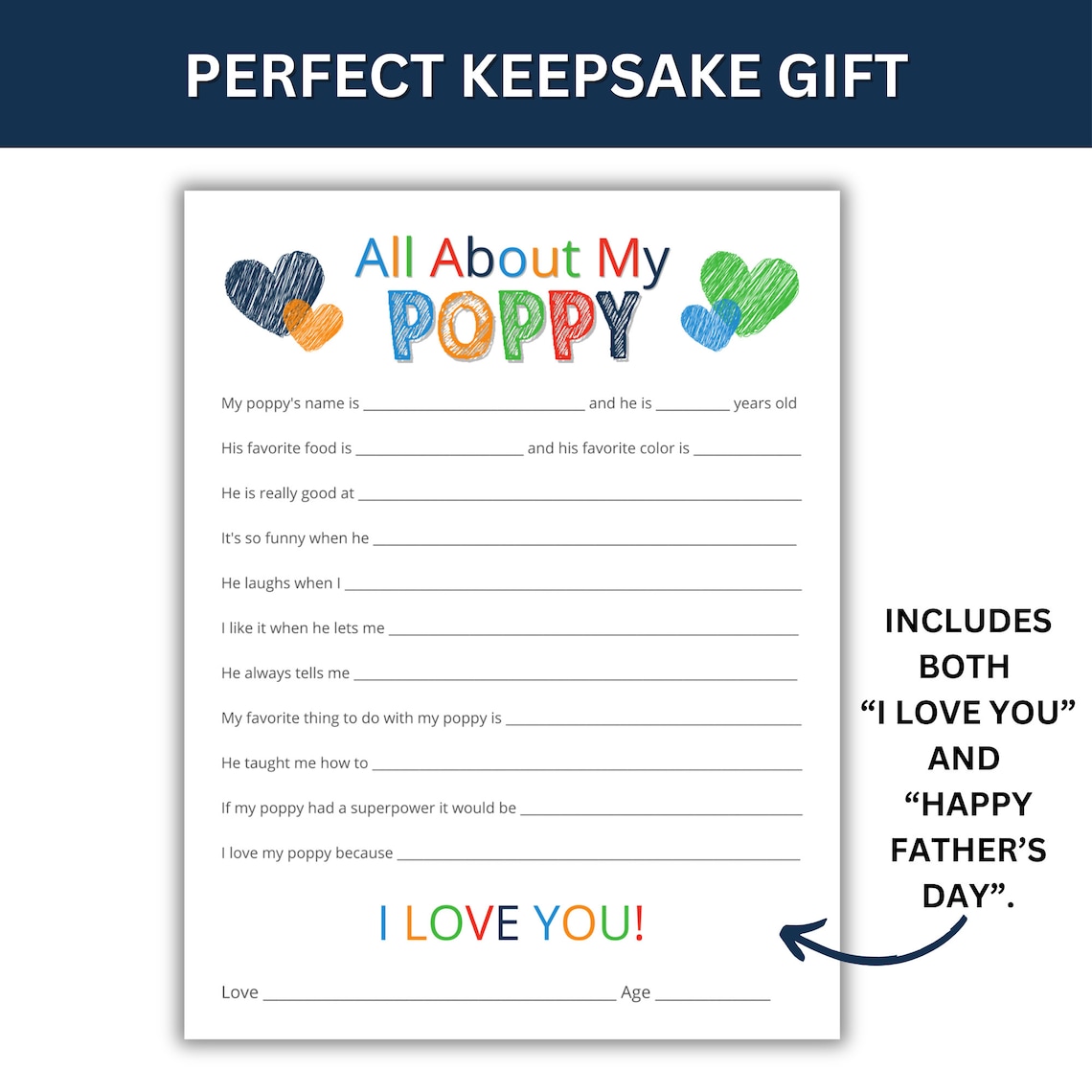 All About My Poppy Printable | Father's Day Keepsake (digital Download ...