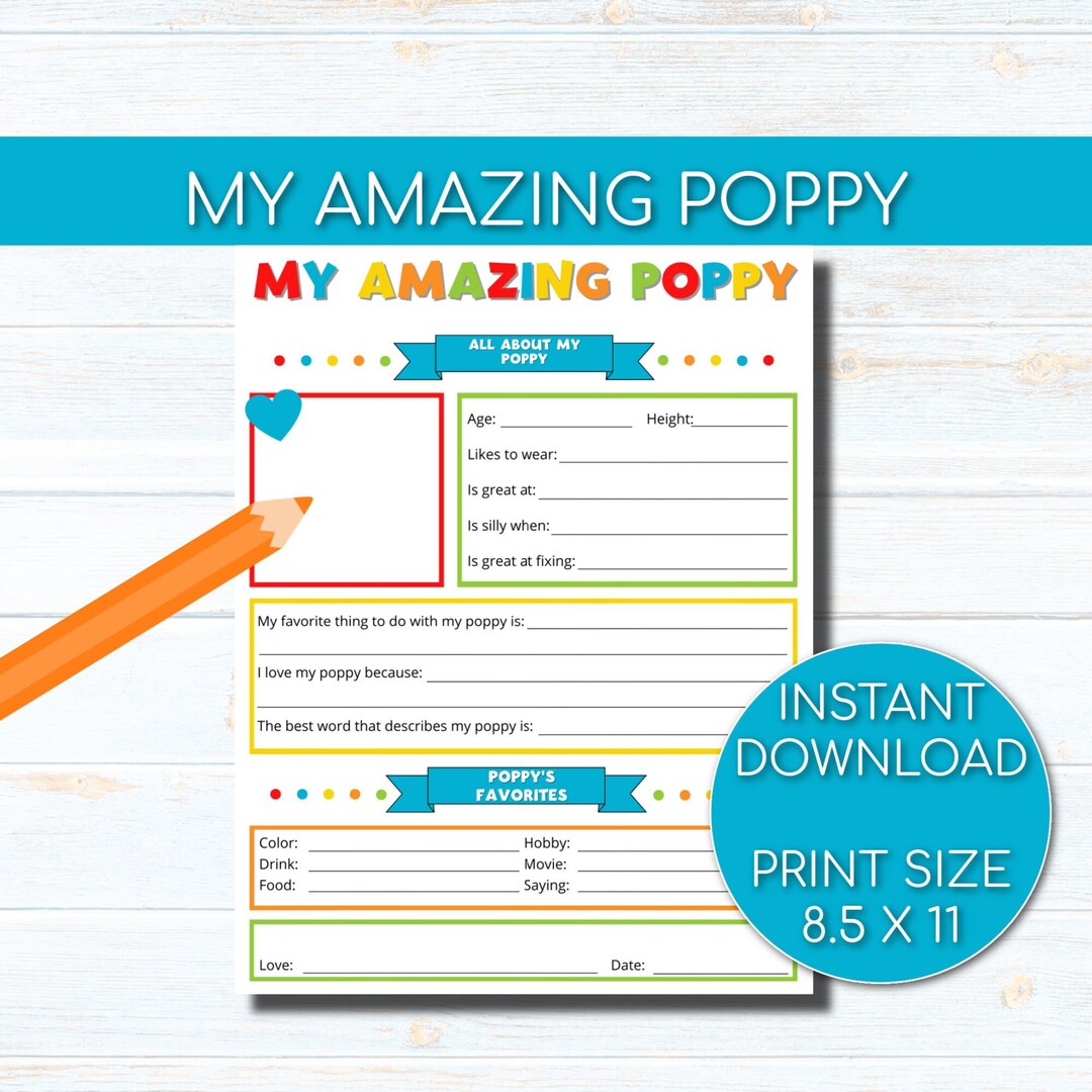 All About My Poppy, Father's Day Printable, Father's Day Gift for ...