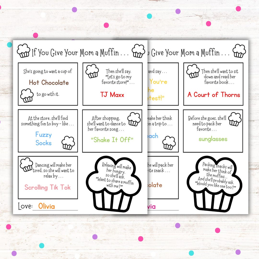 Mother's Day Printable, "if You Give Your Mom a Muffin" Instant ...