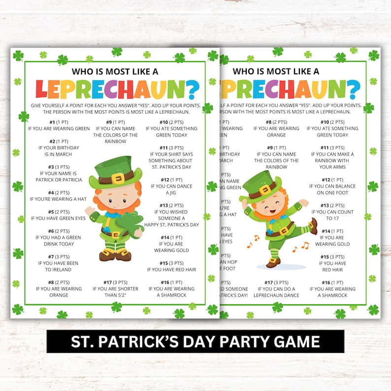 Who is Most Like Leprechaun Game | St. Patrick's Day Party Activity ...