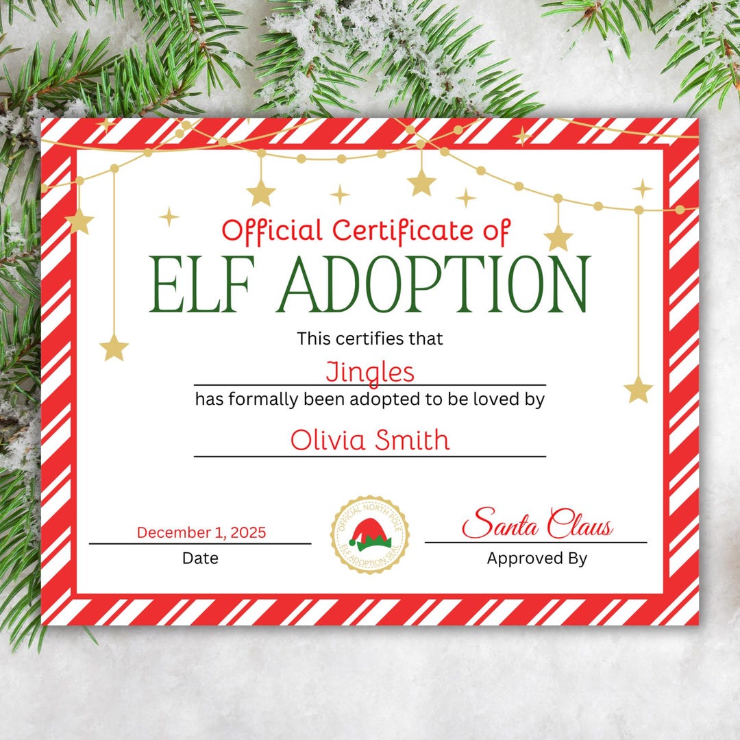 Editable Elf Adoption Certificate: Instant Download PDF, Printable ...