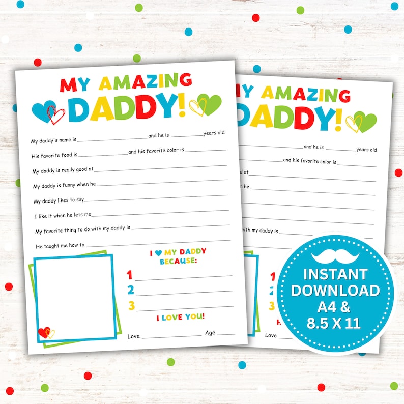Father's Day Fill-in Printable, My Daddy Keepsake (PDF) - Etsy