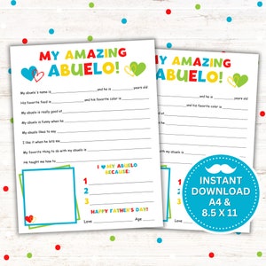 My Amazing Abuelo Printable Father's Day Gift Birthday Gift ...