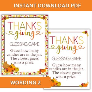 Thanksgiving Guessing Game Printable, Candy Jar Activity, Fall Harvest ...