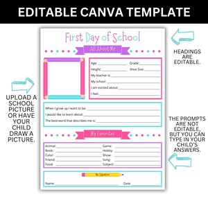 First Day of School Interview Printable: Memory Keepsake, Editable ...