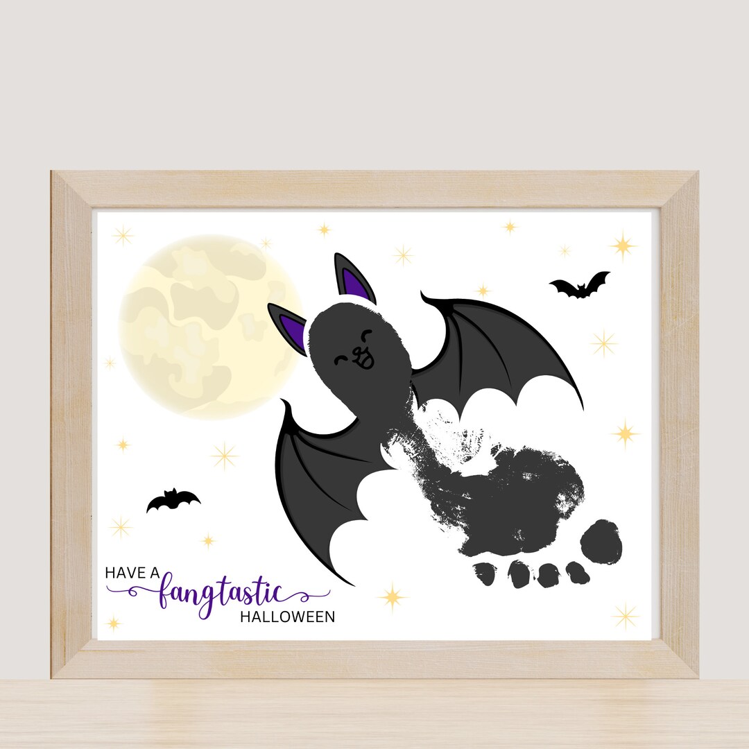 Batty About Halloween Footprint Printable | Kids Halloween Craft | Bat ...