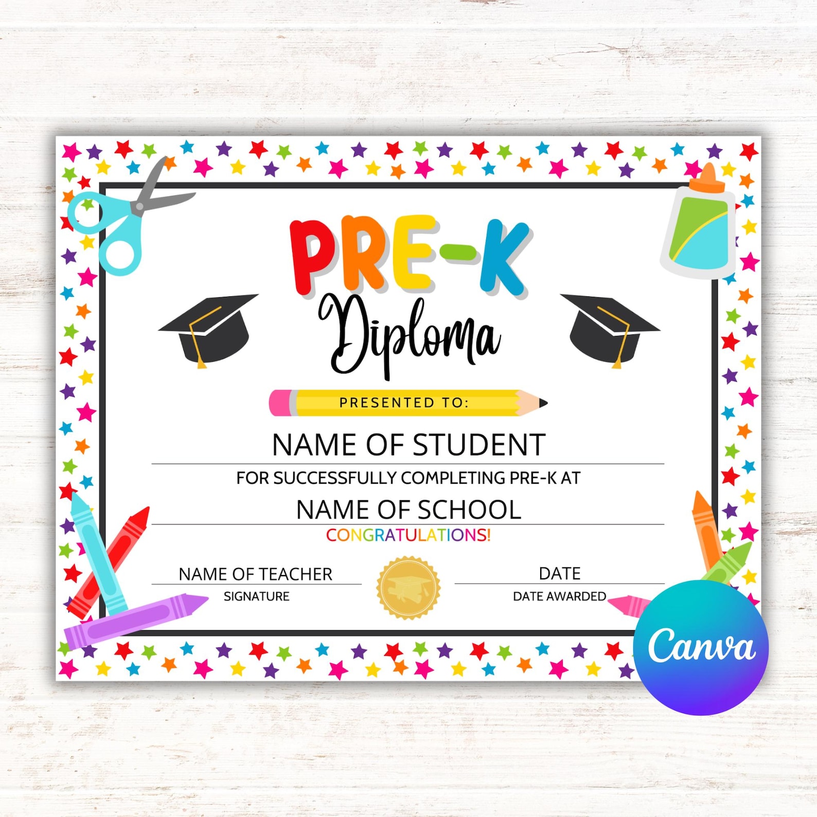 Editable Pre-k Graduation Diploma | Pre K Graduation Certificate ...