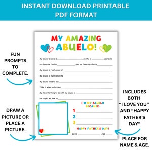 My Amazing Abuelo Printable Father's Day Gift Birthday Gift ...