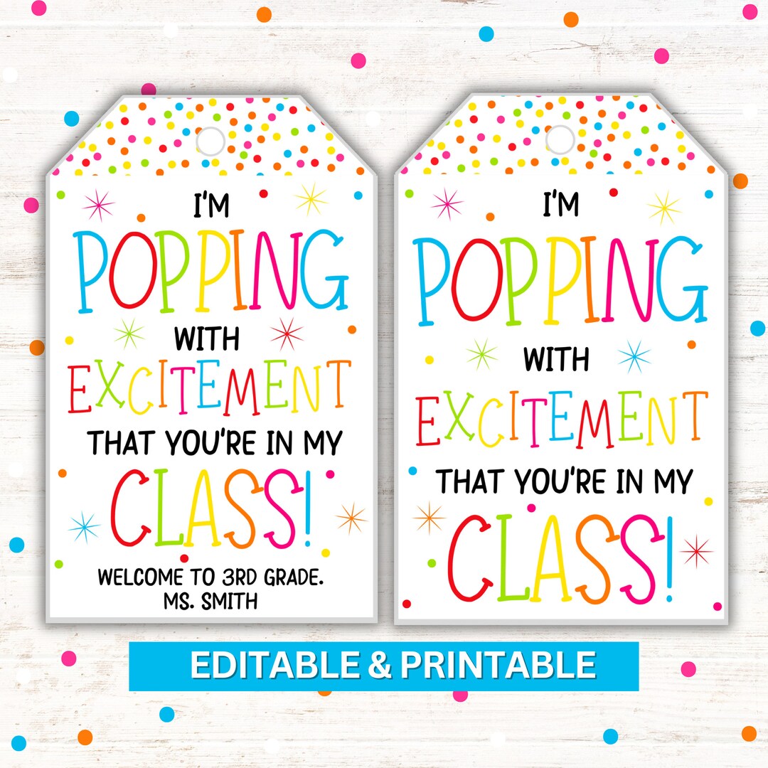 Popping With Excitement Tags, Editable School Tag, Welcome Back Popcorn ...