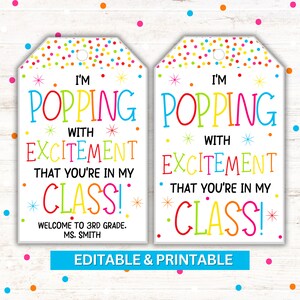 Popping With Excitement Tags, Editable School Tag, Welcome Back Popcorn ...