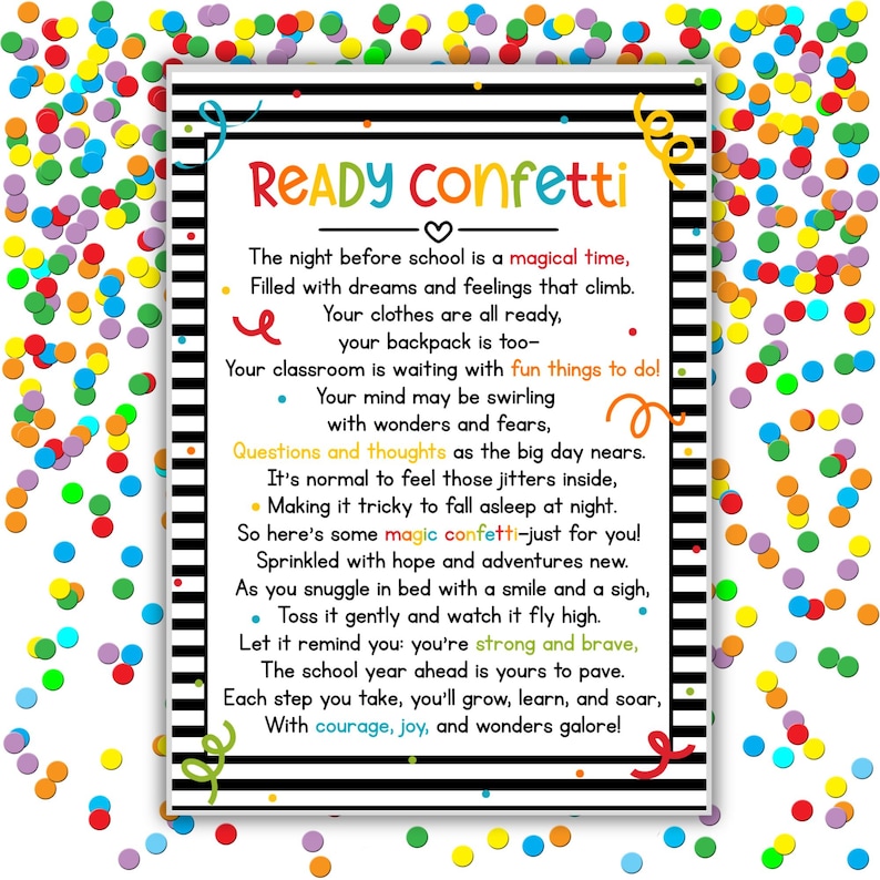 Ready Confetti Poem and Tag Printable, Back to School Gift (PDF) - Etsy