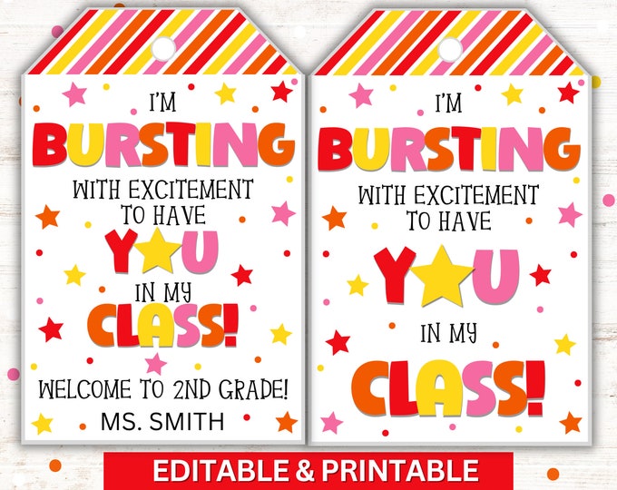 Bursting With Excitement Bag Topper, DIGITAL EDITABLE DOWNLOAD, School ...