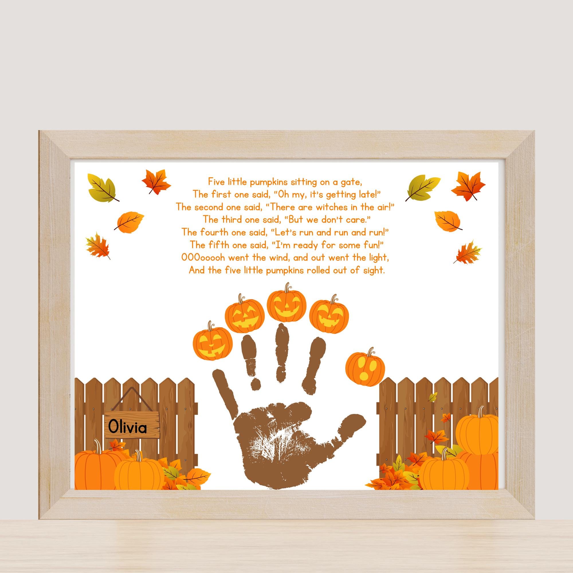 Five Little Pumpkins Handprint Poem, Fall Craft for Kids, Instant ...