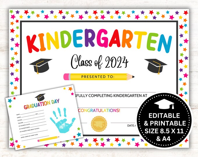 INSTANT DOWNLOAD Printable Kindergarten Graduation Blue Yellow Diploma ...