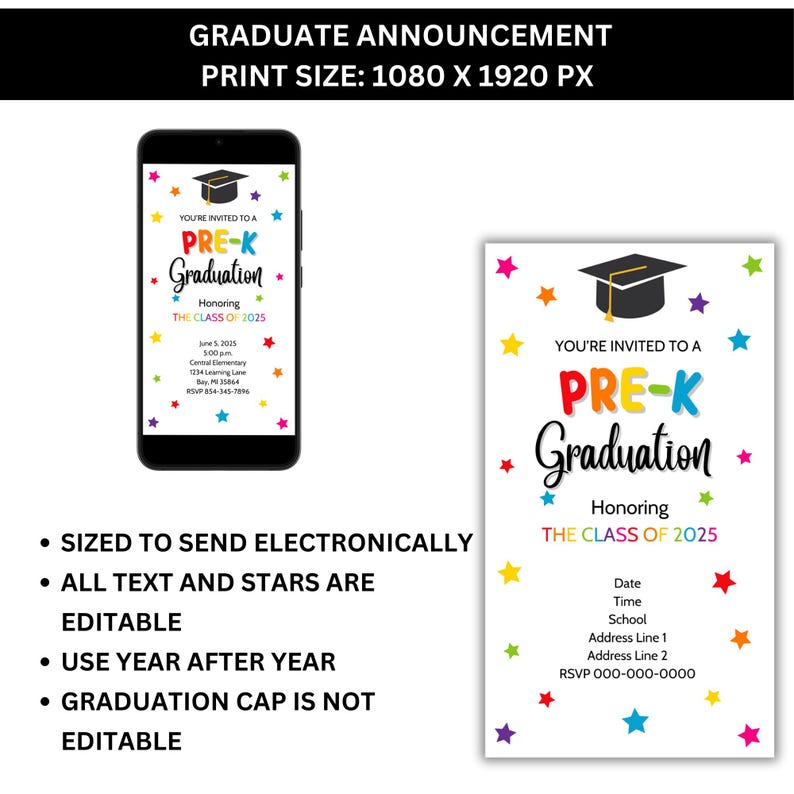 Editable Pre-k Graduation Invitation, Canva Template, 2 per 8.5x11 ...