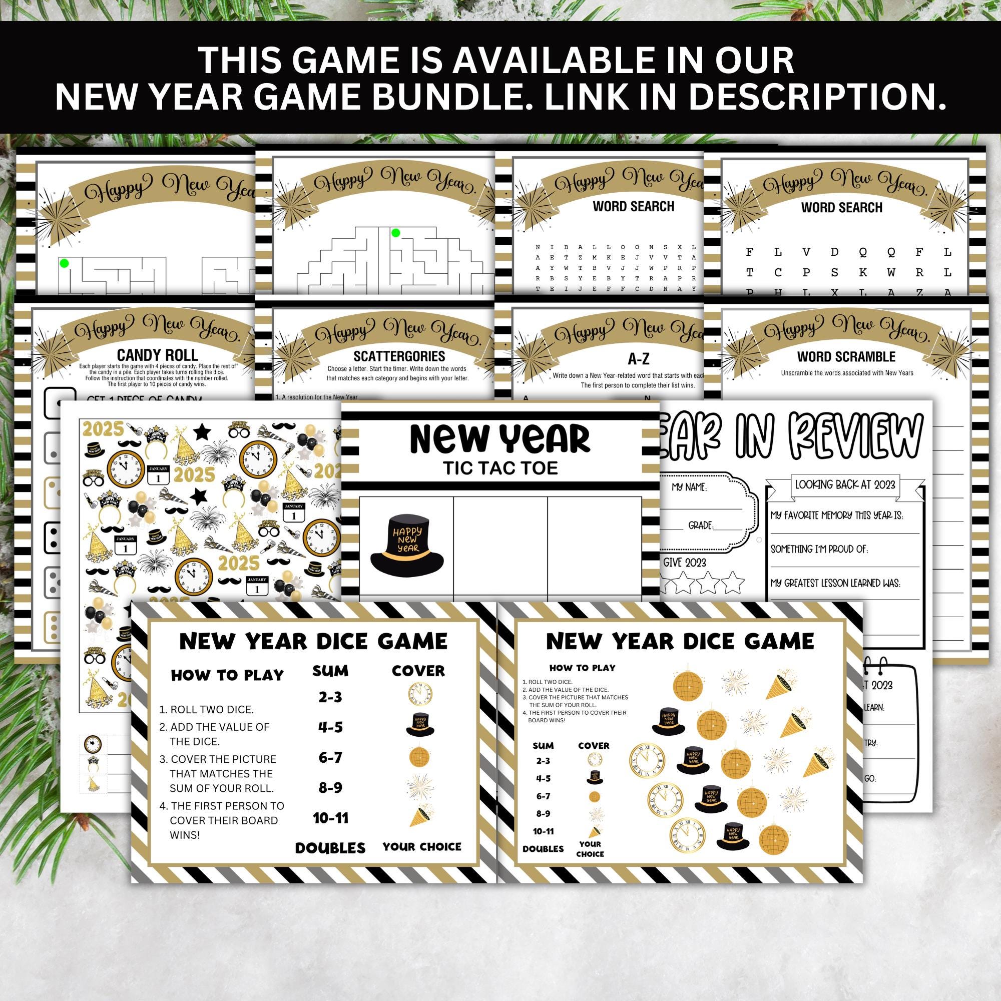 New Year's Eve Dice Game: Fun 2025 Kids Activity (instant Download PDF ...