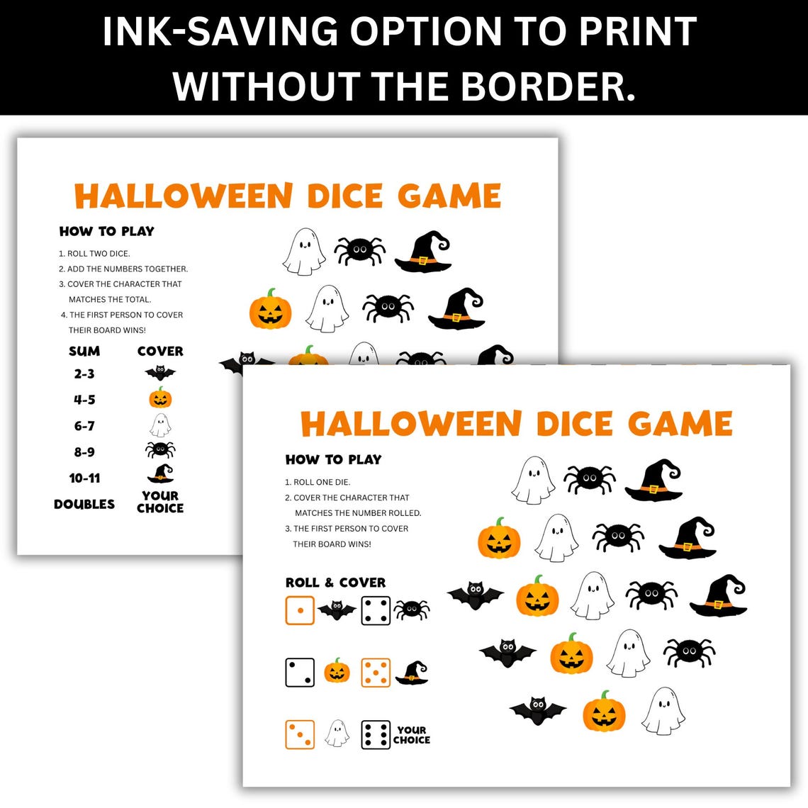 Printable Halloween Dice Game PDF, Classroom Party Activity, Kids Math ...