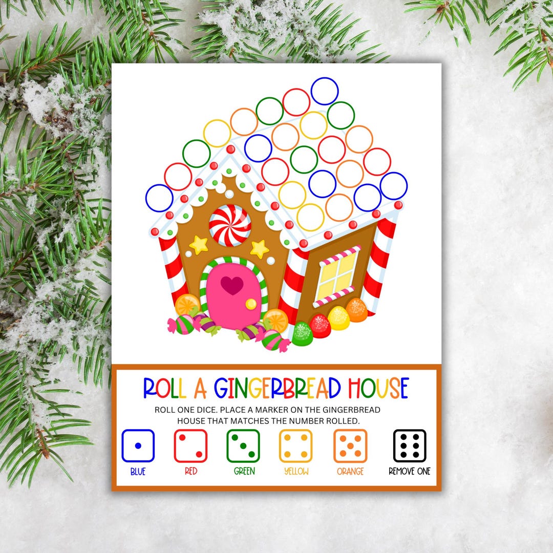 Roll a Gingerbread House Printable, Christmas Party Game, Holiday ...