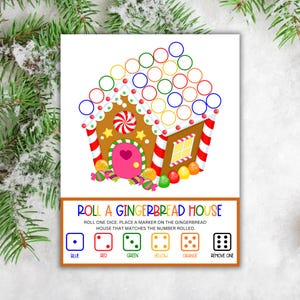 Roll a Gingerbread House Printable, Christmas Party Game, Holiday ...