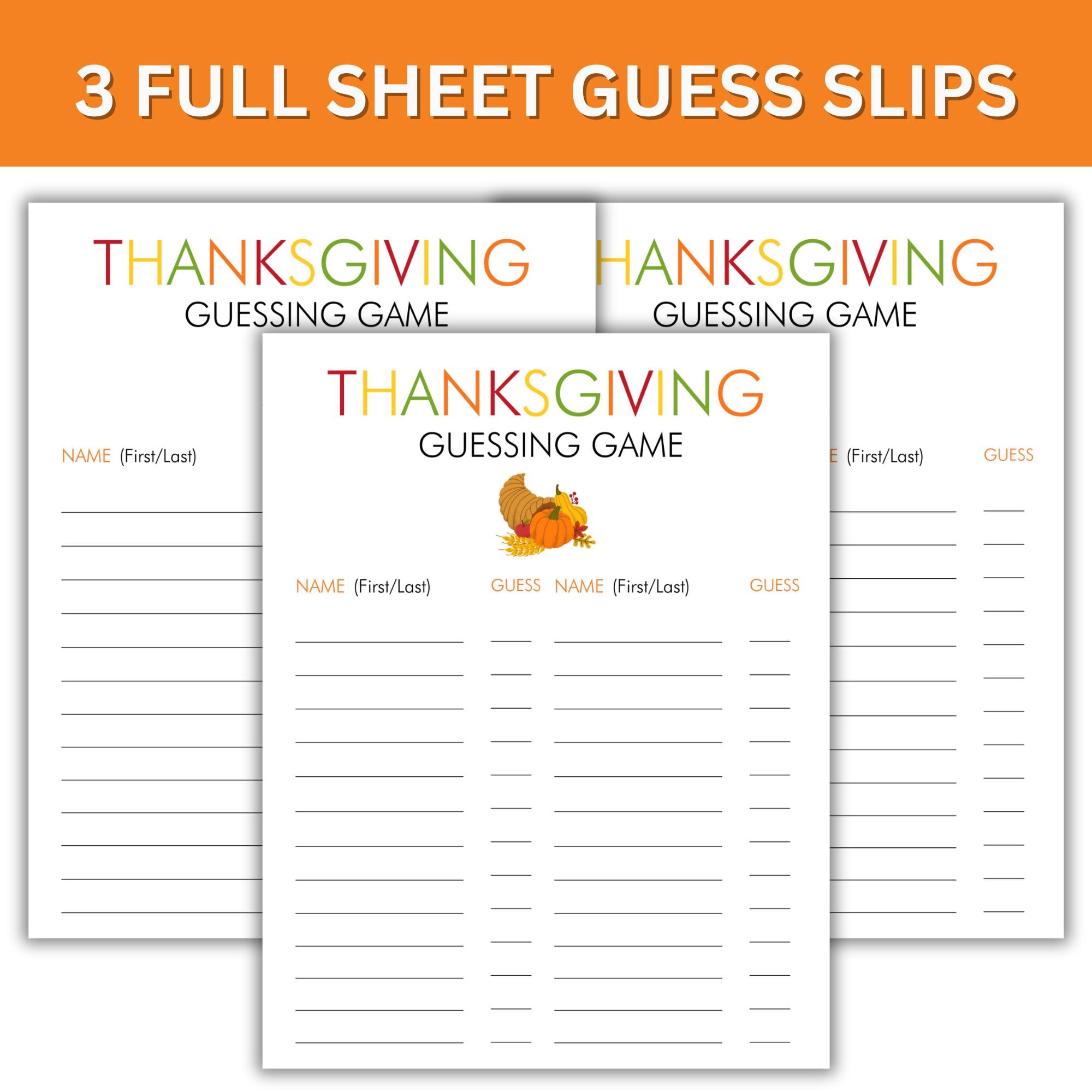 Thanksgiving Guessing Game Printable, Candy Jar Activity, Fall Harvest ...