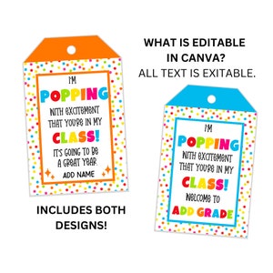 I'm Popping With Excitement Tags, Editable School Tags, Welcome Back ...