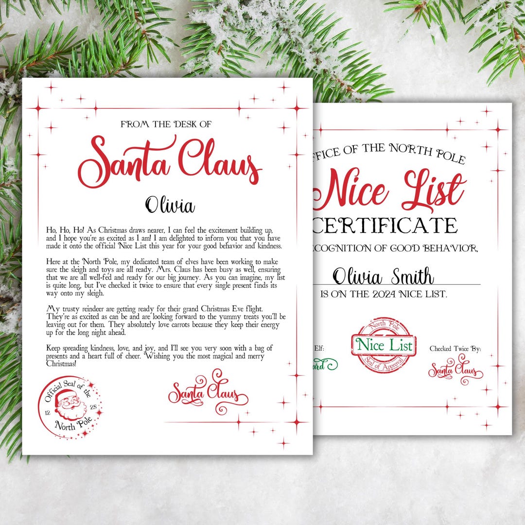 Letter From Santa and Nice List Certificate | Editable Christmas ...